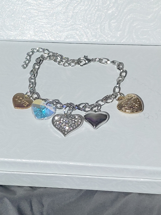 Jewelry | Heart Charm Bracelet With Crystal And Mixed Metal Hearts ...